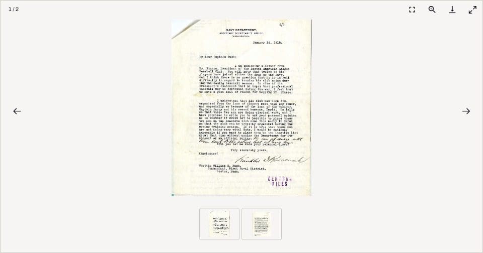 Letter from President Franklin D. Roosevelt to Kenesaw Landis Regarding ...