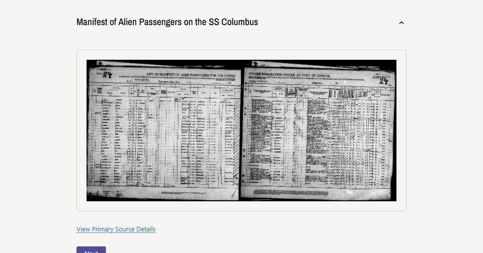 Manifest of Alien Passengers on the SS Columbus - DocsTeach