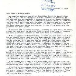 Letter from Mrs. Sumner Bernstein to Boston Public Schools ...