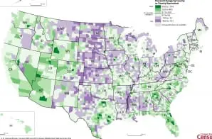 Map of the Percentage Change in Population for the United States from ...