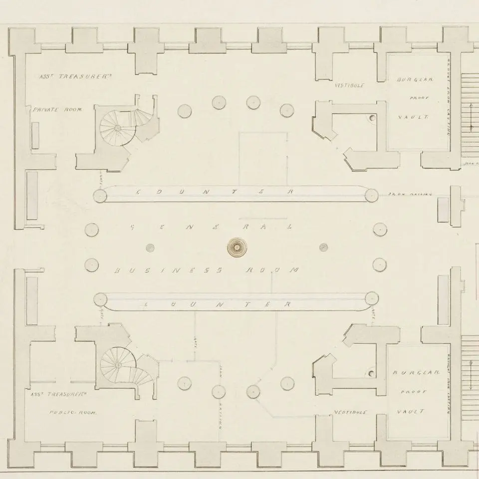 Architectural Drawing of the Sub-Treasury Building's Ground Floor in ...