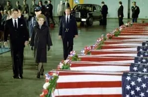 Photograph Of President And Mrs Reagan Honoring The Victims Of The