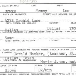 Selective Service Card for Tommy Lee Jones - DocsTeach
