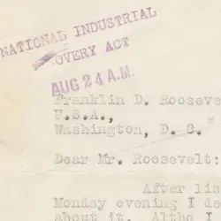 Letter from Vada Churchill to President Franklin D. Roosevelt Regarding ...