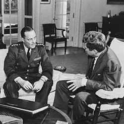 Photograph of President John F. Kennedy Meeting with Military Officers ...