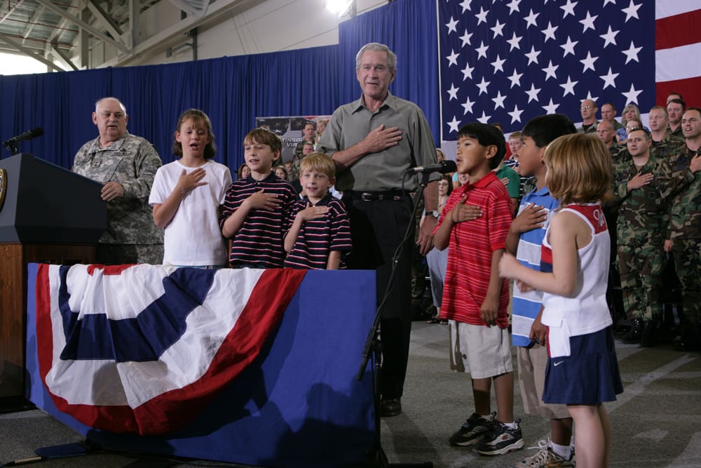 President George W. Bush Joins a Group of Children During the Pledge of ...