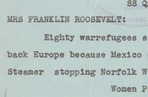 Telegram from Women Passengers on the Ship Quanza to Eleanor Roosevelt ...
