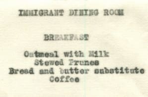 Bill of Fare for the Immigrant Dining Room - DocsTeach