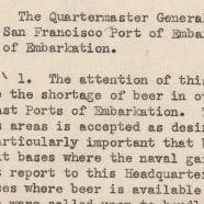 Memorandum for the Adjutant General Regarding the Shortage of Beer on ...