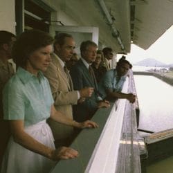 Jimmy Carter and Rosalynn Carter visit one of the locks along the ...