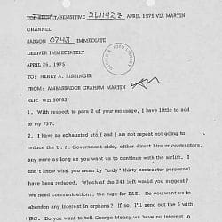 Cable from Graham Martin, Ambassador to South Vietnam, to Secretary of ...