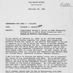 Memo from Richard A. Hauser to Fred F. Fielding, re Congressman Markey ...