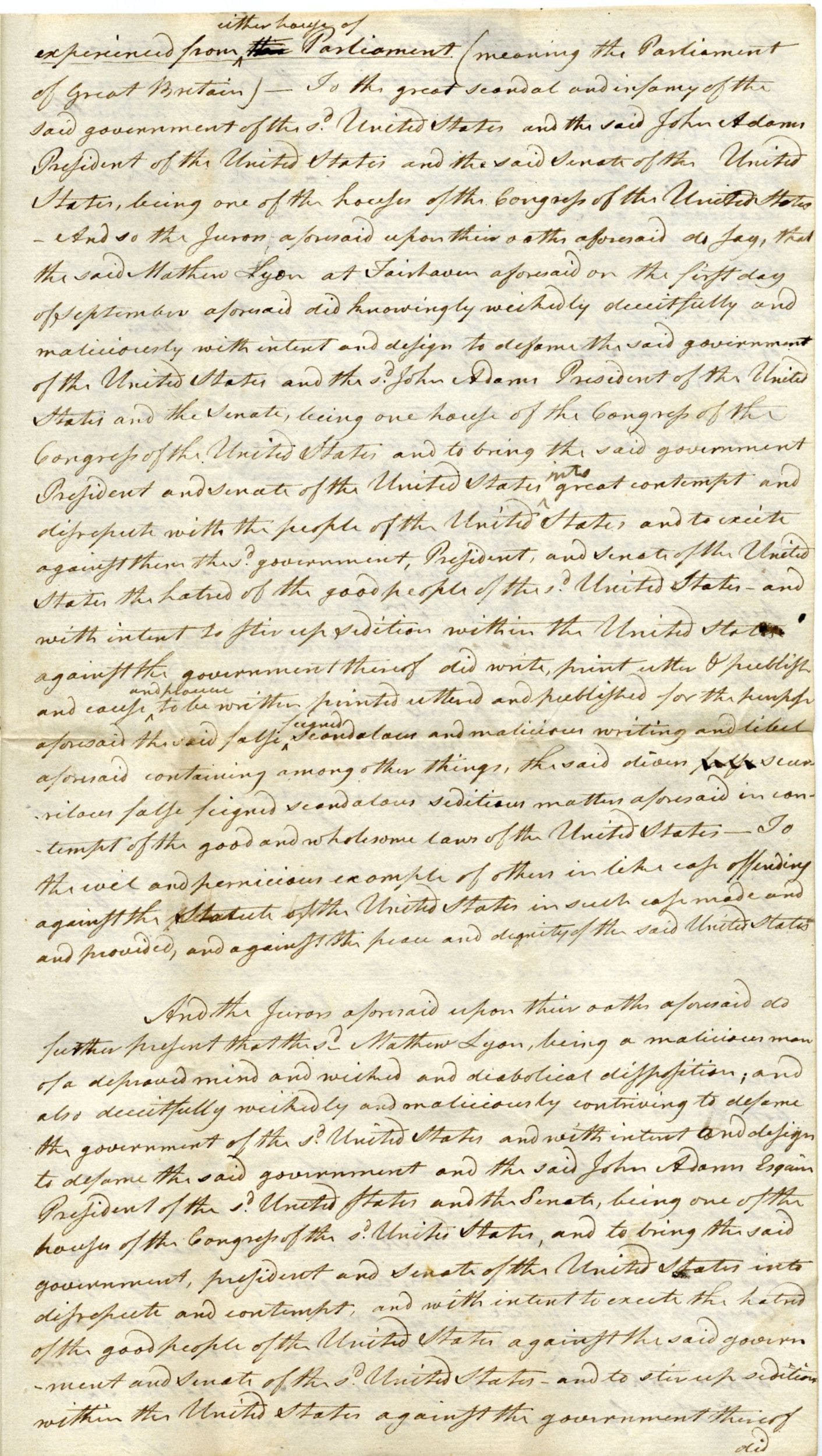 Indictment in the Case of U.S. v. Matthew Lyon - DocsTeach
