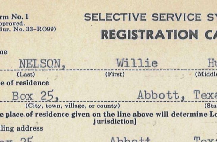 Selective Service Card for Willie Hugh Nelson - DocsTeach