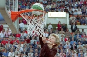 Nancy Reagan Being Lifted to The Basket By Charles Barkley and Wayman ...