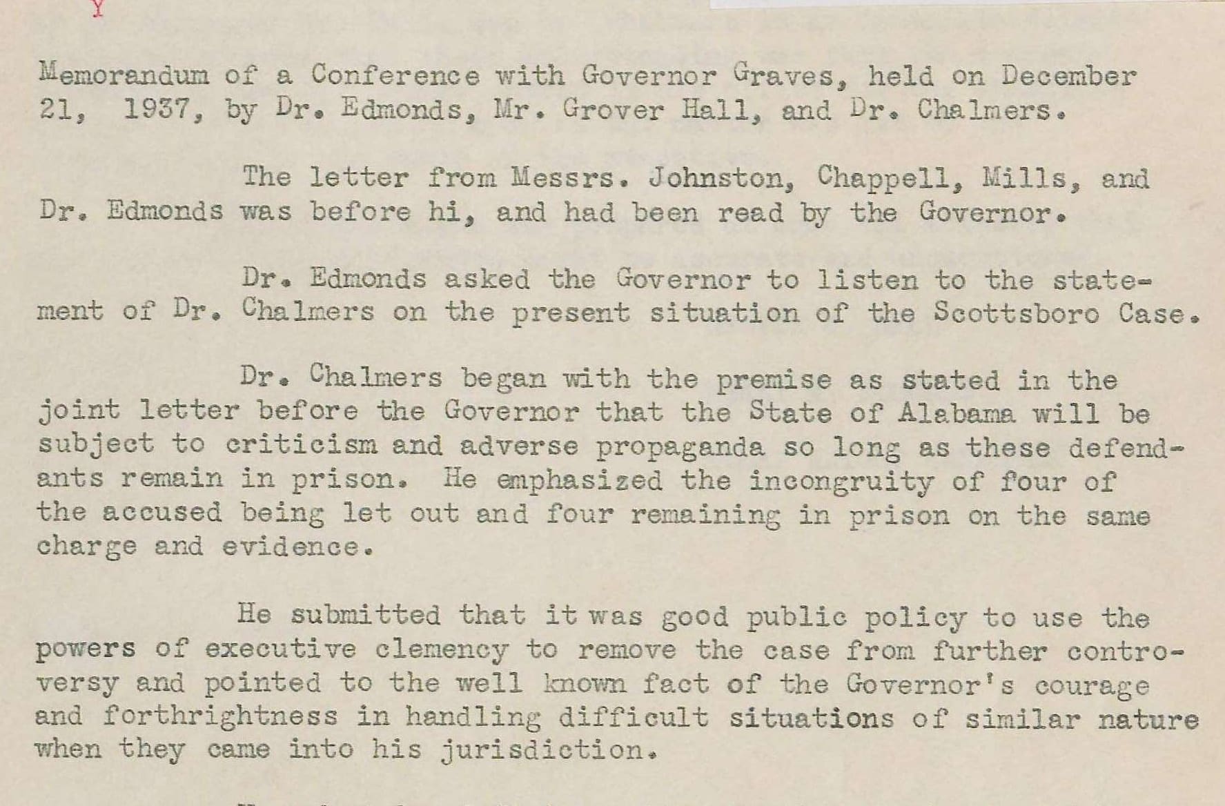 Memorandum of a Conference of Governor Graves, Dr. Edmonds, Mr. Grover ...