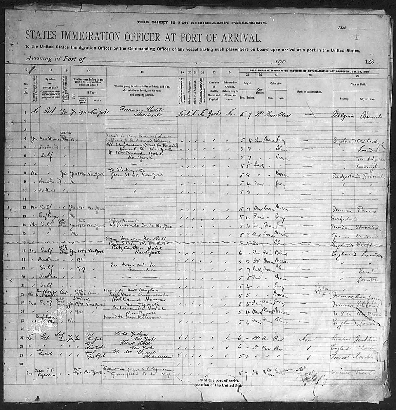 List or Manifest of Alien Passengers for the United States Immigration ...