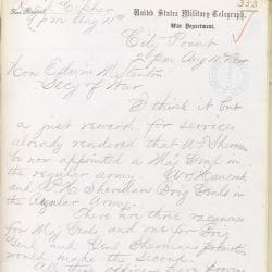 Letter from Ulysses S. Grant to Secretary of War Edwin M. Stanton ...