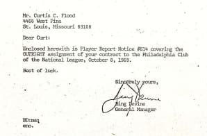Letter to Curtis C. Flood from Bing Devine about Transfer of Contract ...