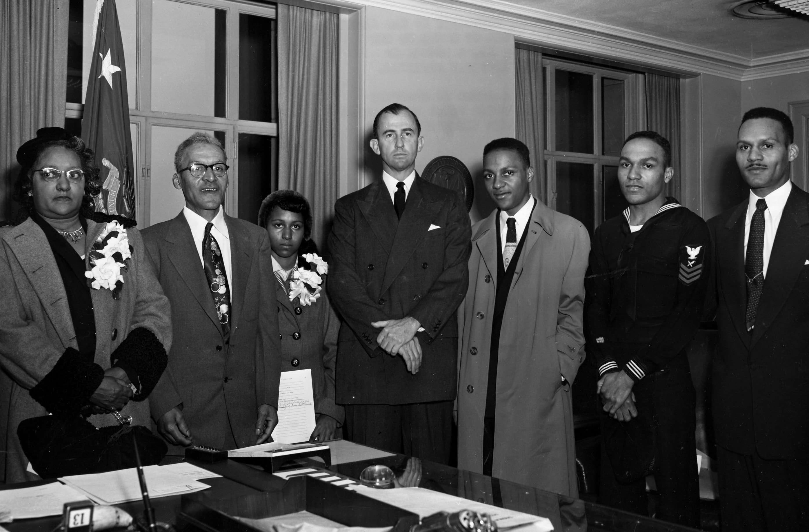 Secretary Frank Pace with the Family of Sergeant Cornelius H. Charlton ...