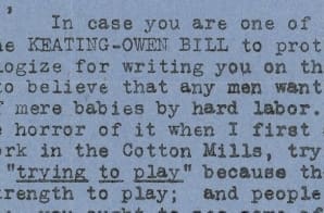 Letter from Suzanne Heber Supporting Keating-Owen Child Labor Bill ...