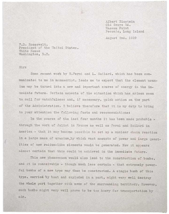 Albert Einstein Atomic Bomb Letter