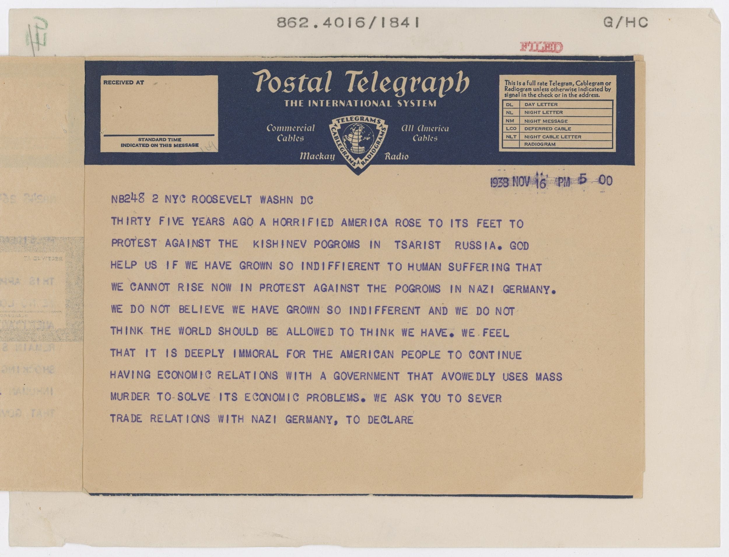 Telegram from 36 American Writers to President Roosevelt - DocsTeach