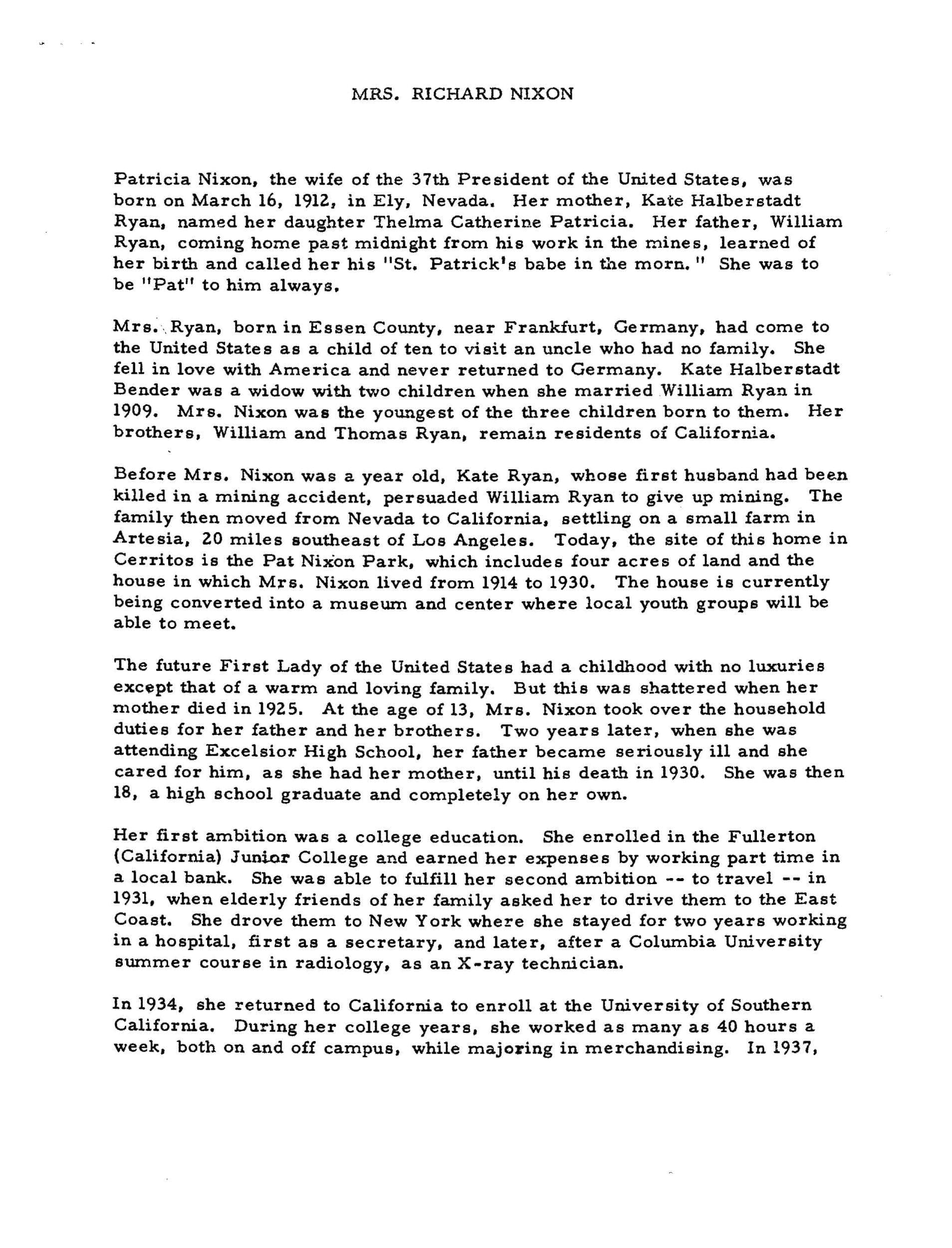 [Biography of] Mrs. Richard Nixon - DocsTeach